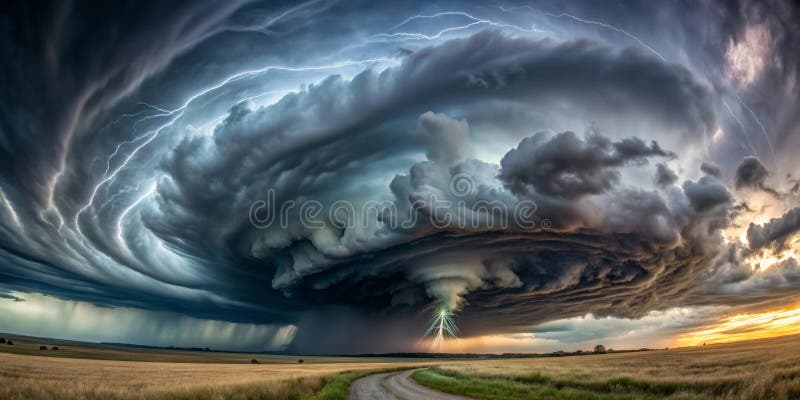 Thunderstorm Supercell with Giant Lightning Over Desert , Made with ...