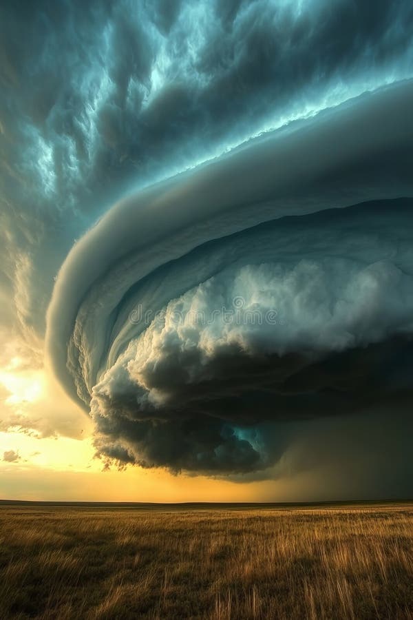 Dramatic Supercell Thunderstorm Over Open Field with Stunning Cloud ...