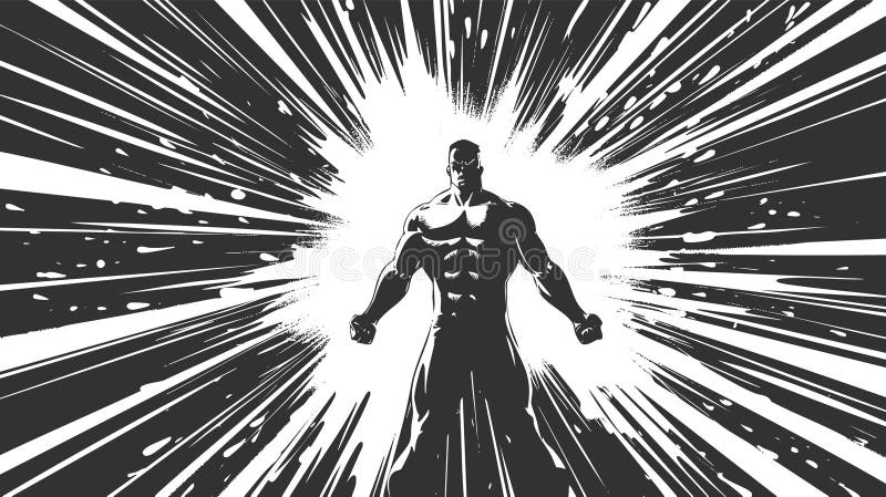 Dramatic Superhero Illustration with Energy Burst in Black and White ...