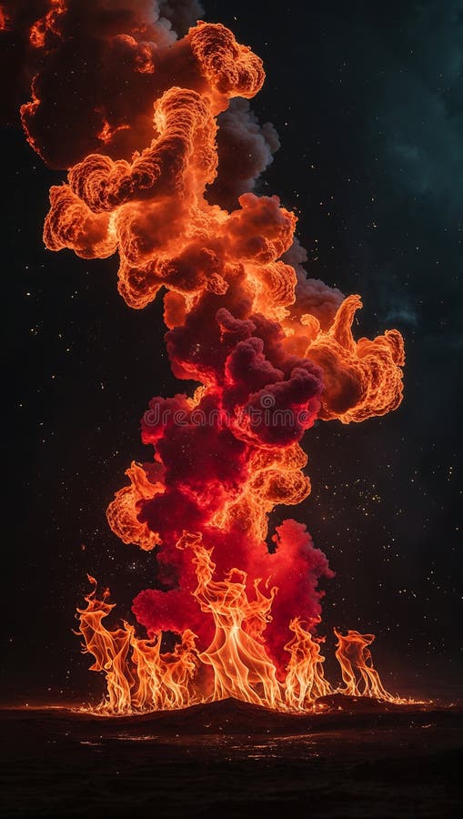 Surreal Fire Explosion in Red and Orange Forms Stock Illustration ...
