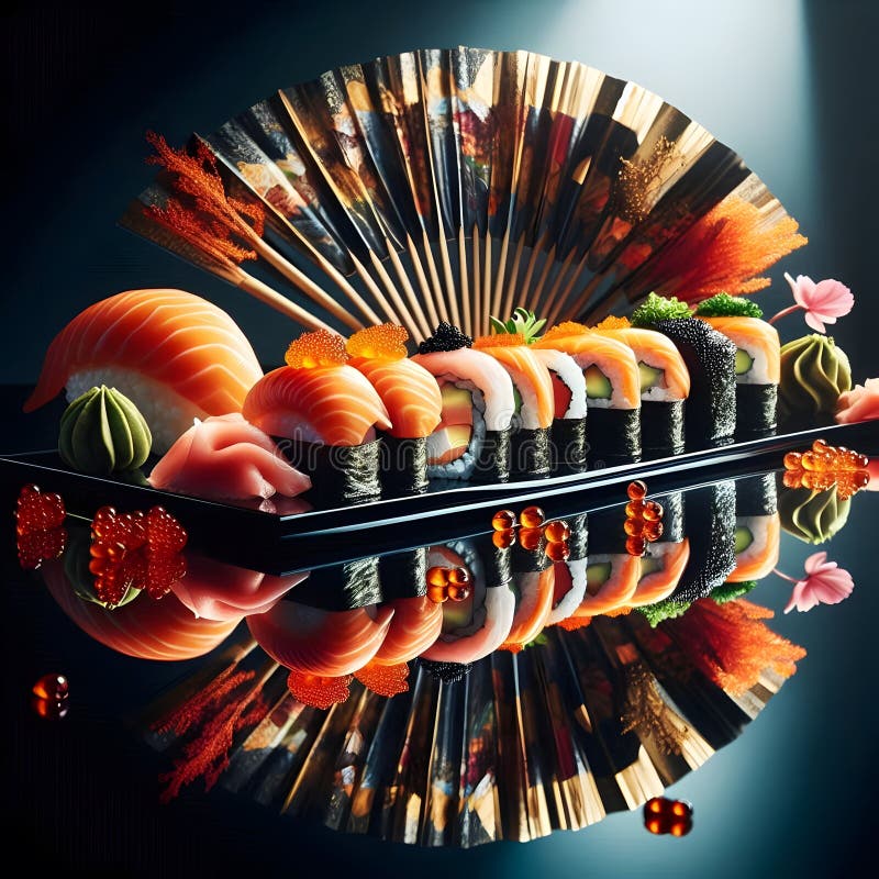 Dramatic Sushi Presentation with Premium Roe Stock Illustration ...