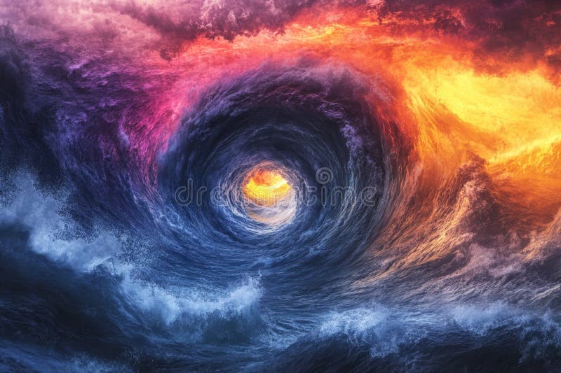 Dramatic Swirling Waves with Vibrant Sunset Colors in the Ocean Sky ...