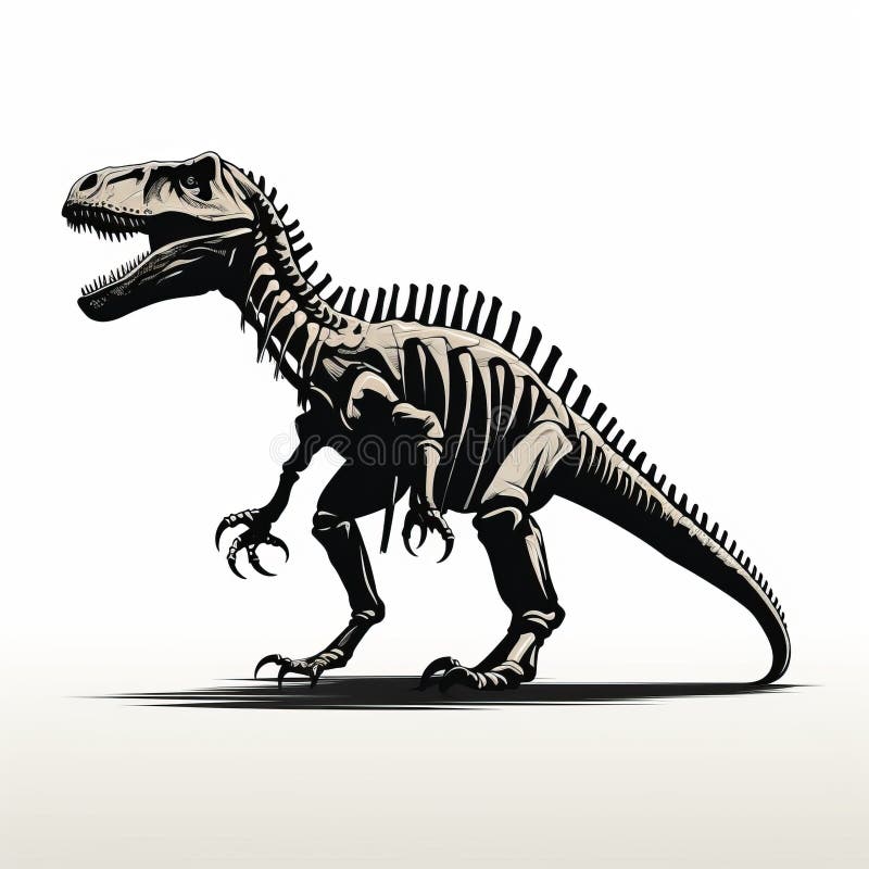 Dramatic T-rex Skeleton Vector Illustration with Detailed Silhouette ...