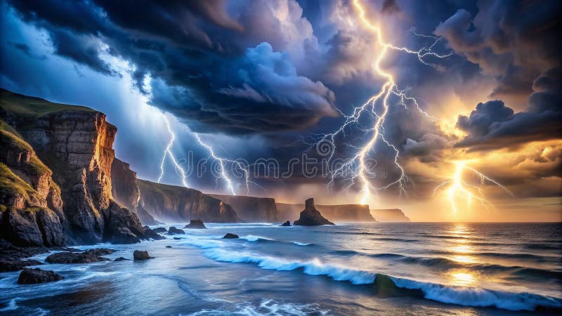 A Dramatic Tapestry of Windswept Cliffs and Roiling Waves Generative AI ...