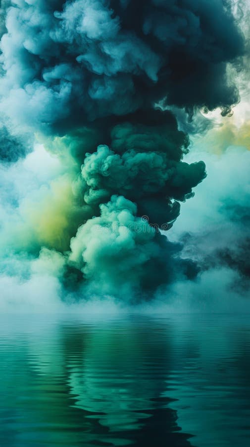Dramatic Teal Cloud Reflection Over Water, Abstract Nature Concept ...