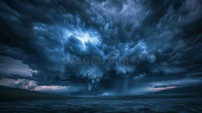 Dramatic Tempestuous Sky with Dark Clouds and Torrential Rainfall Stock ...