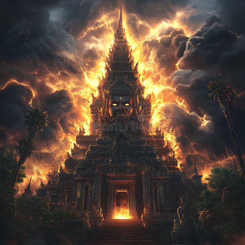 Dramatic Temple Against a Stormy Backdrop, Mystical Atmosphere Stock ...