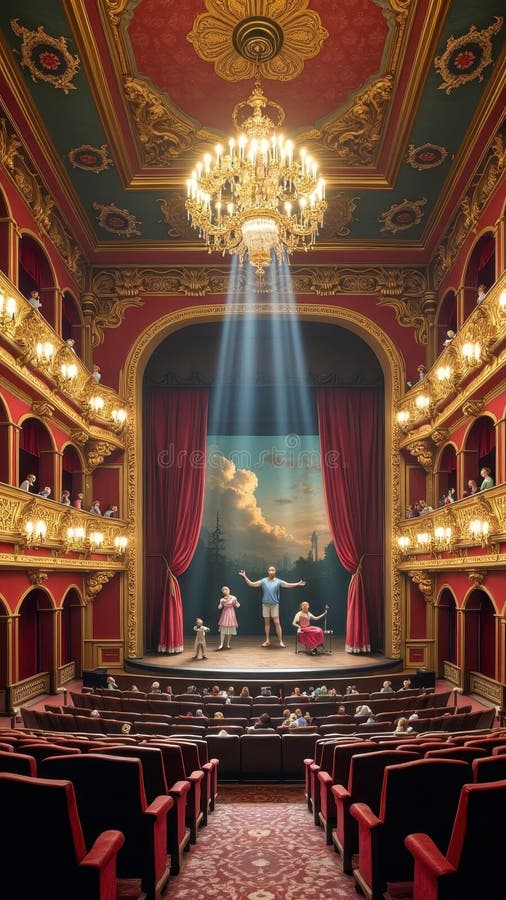 Dramatic Theater Performance with Young Caucasian Cast Under Grand ...