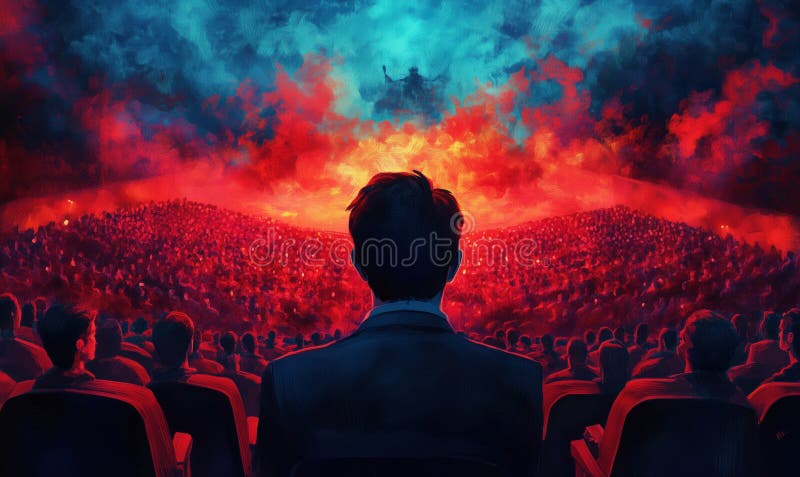 Dramatic Theater Scene with Audience Captivated by Fiery Performance ...