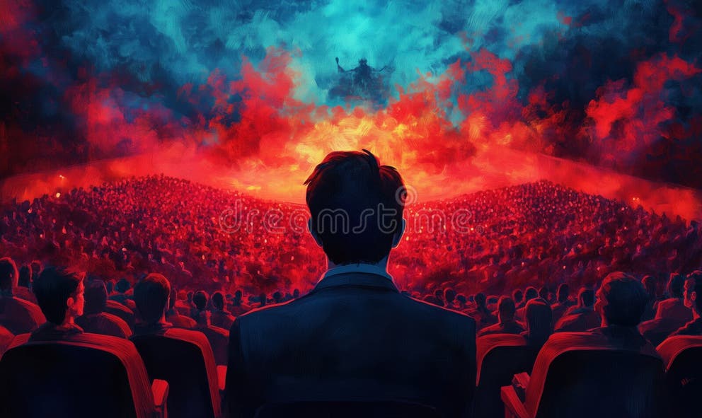 Dramatic Theater Scene with Audience Captivated by Fiery Performance ...