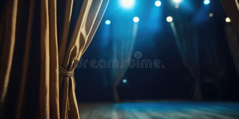 Dramatic Theater Stage with Curtains and Spotlights in Dim Lighting ...