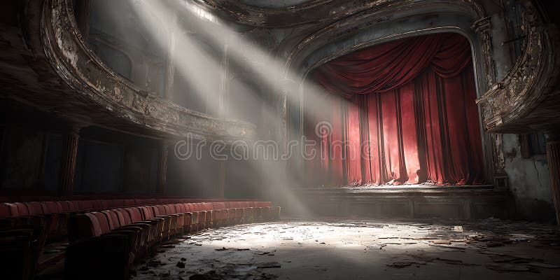 Dramatic Theater Stage Empty Auditorium Spotlight Beams Red Curtain ...