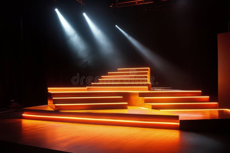 Dramatic Theater Stage with Illuminated Steps in Vibrant Colors and ...