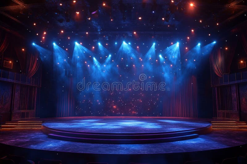 Dramatic Theater Stage Lit by Colorful Blue Lights Creating a Magical ...