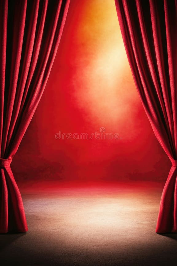 Dramatic Theater Stage with Red Curtains and Spotlight Glow Stock Image ...