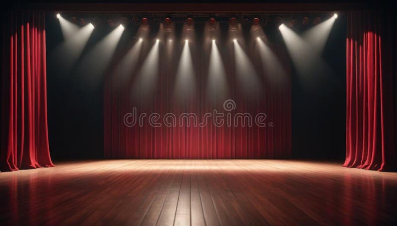 Dramatic Theater Stage with Red Curtains and Spotlight Illumination ...