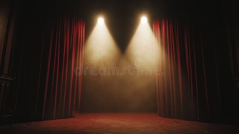 Dramatic Theater Stage with Spotlight and Red Curtains in Performance ...