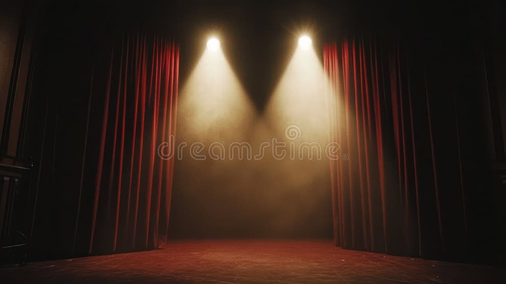 Dramatic Theater Stage with Spotlight and Red Curtains in Performance ...