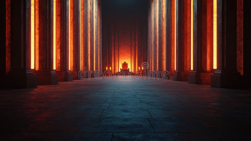 Dramatic Throne Room Illuminated Columns Dark Fantasy Architecture ...