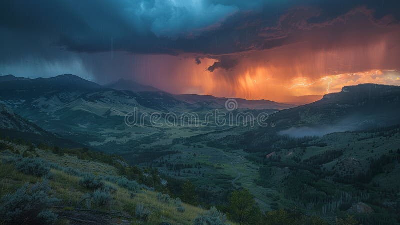 Dramatic Thunderstorm Approaching Mountain Valley with Lightning ...