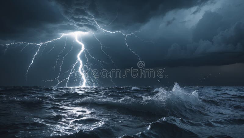 Dramatic Thunderstorm Lightning Strikes Water Raw Energy Stock Photos ...
