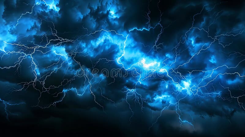 Dramatic Thunderstorm with Blue Lightning in Dark Sky Stock Video ...