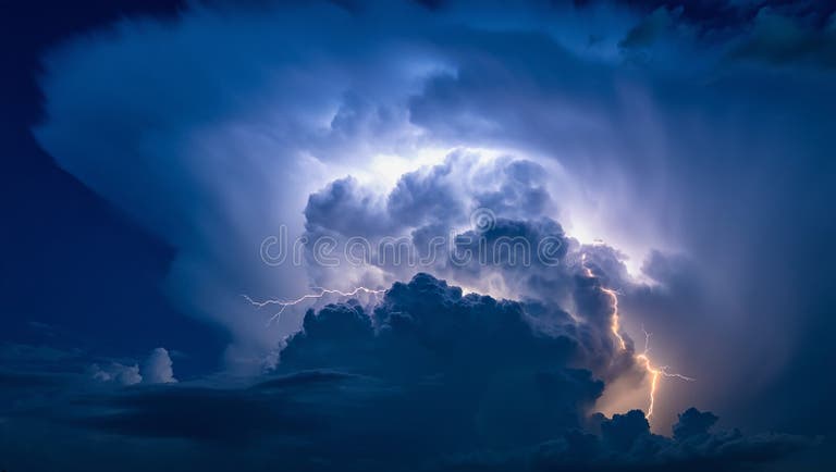 Dramatic Thunderstorm Cloud Formation with Bright Lightning Strikes ...