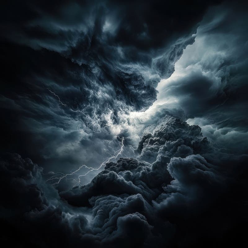 Dramatic Thunderstorm Clouds Illuminated by Lightning in a Dark Sky ...