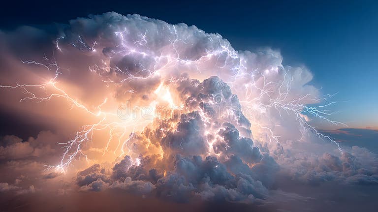 Dramatic Thunderstorm Clouds Illuminated by Lightning Strikes Create a ...
