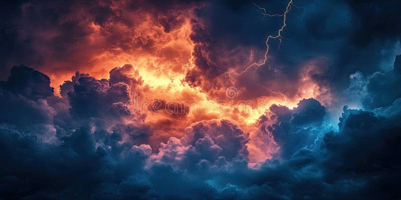 Dramatic Thunderstorm Clouds with Lightning Strikes Background for ...