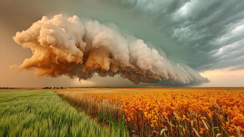 Dramatic Thunderstorm Clouds Rolling Over Flat Fields Stock ...