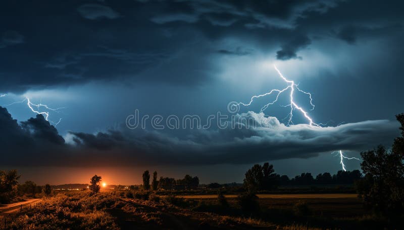 Dramatic Thunderstorm Electrifies Dark Night Sky, Nature Power ...