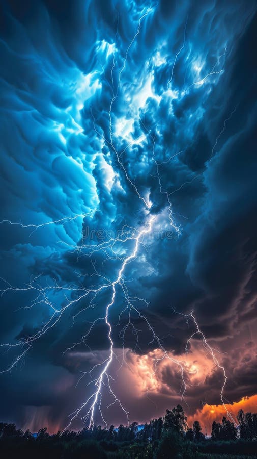 Dramatic Thunderstorm with Intense Lightning in the Sky, Panoramic View ...
