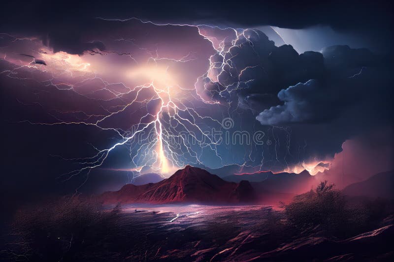 Dramatic Thunderstorm with Lightning Bolts Striking the Earth and Rain ...