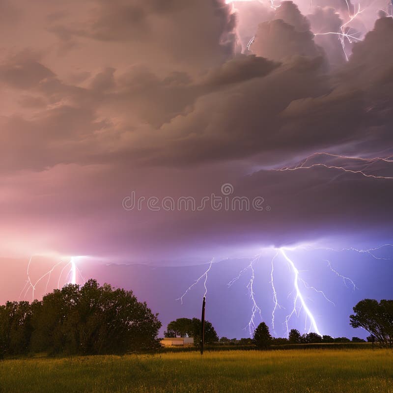 A Dramatic Thunderstorm with Lightning Bolts Striking the Ground3 ...
