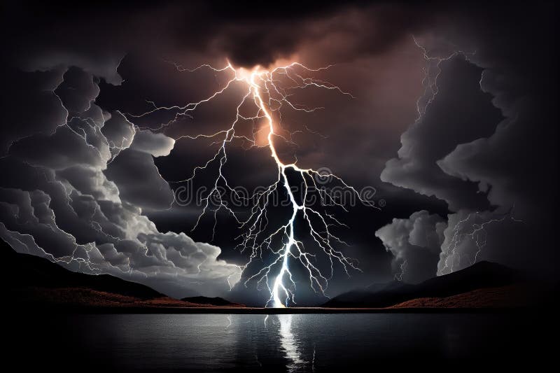 Dramatic Thunderstorm, with Lightning Bolts Striking the Ground and ...