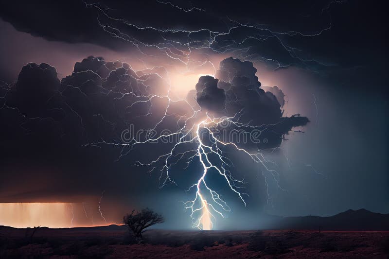 Dramatic Thunderstorm with Lightning Bolts Striking the Ground in Rapid ...