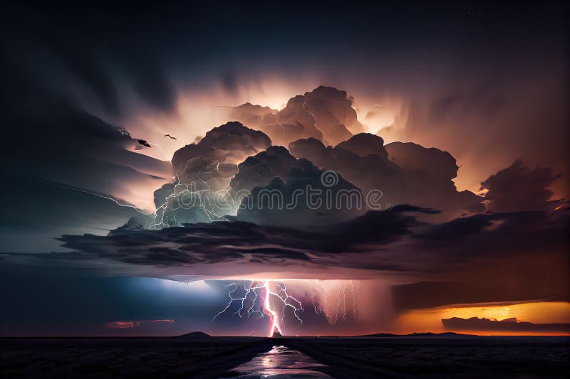 Dramatic Thunderstorm with Lightning Flashing and Rain Pouring Down in ...