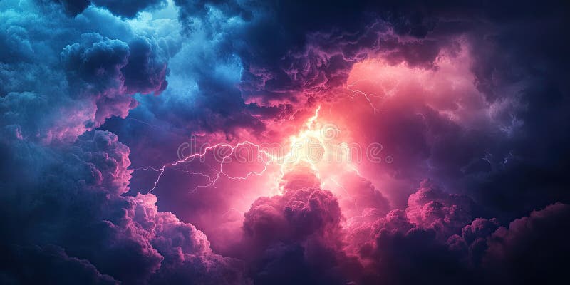 Dramatic Thunderstorm with Lightning Illuminating the Clouds Background ...