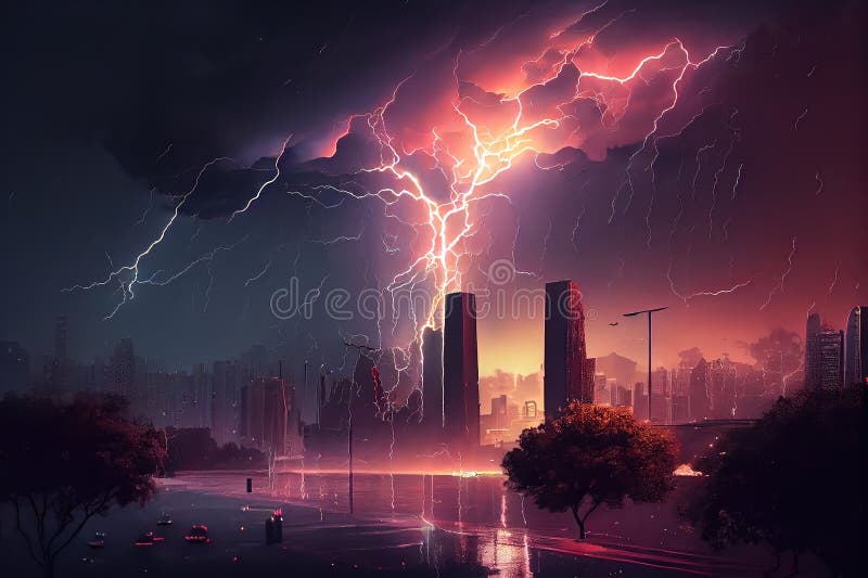 Dramatic Thunderstorm, with Lightning Illuminating the Sky and ...