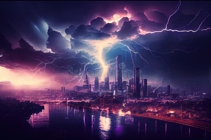 Dramatic Thunderstorm, with Lightning Illuminating the Sky and ...