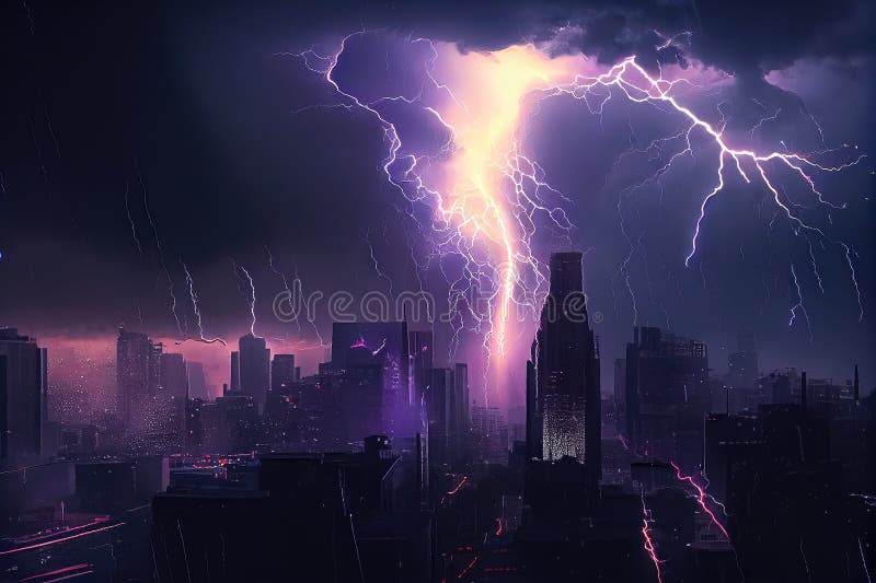 Dramatic Thunderstorm, with Lightning Illuminating the Sky and ...