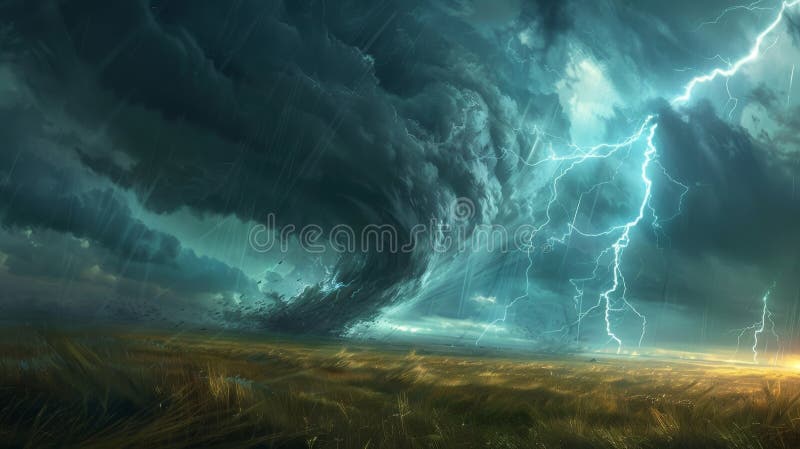 Dramatic Thunderstorm with Lightning Over a Field Stock Image - Image ...