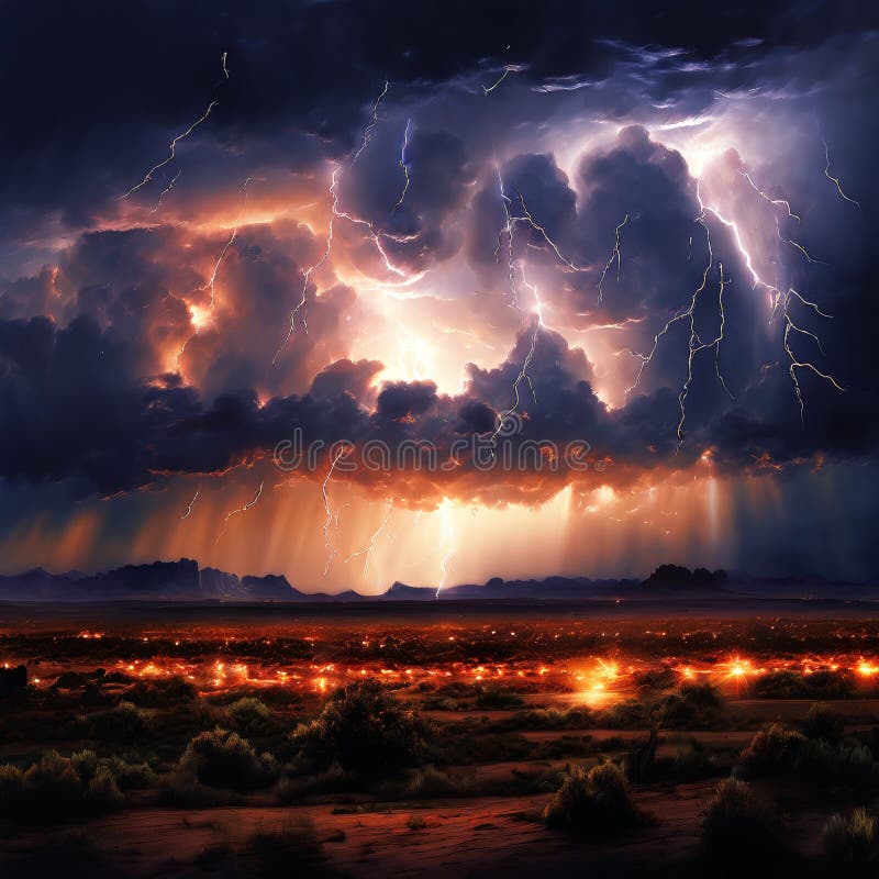Dramatic Thunderstorm with Lightning Over a Vast Landscape Stock Photo ...