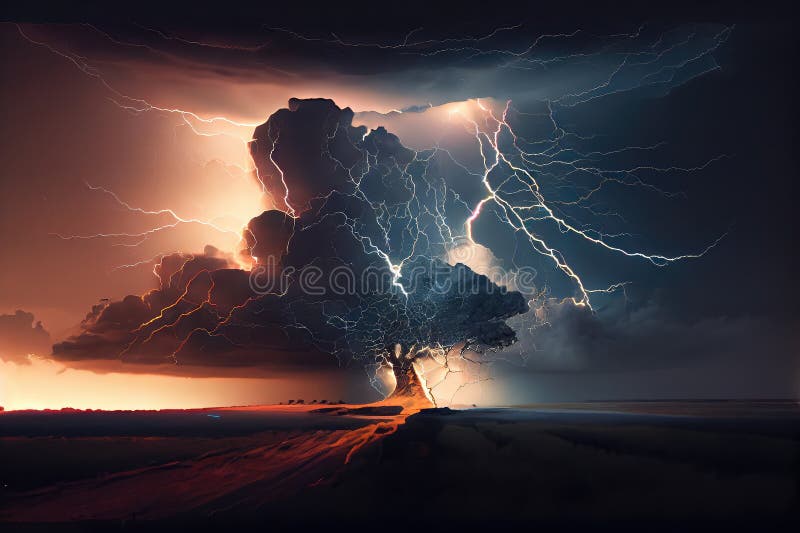 Dramatic Thunderstorm with Lightning Strike, Illuminating the Sky Stock ...