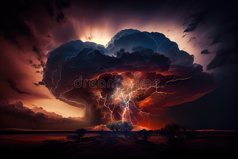 Dramatic Thunderstorm with Lightning Strike, Illuminating the Sky Stock ...