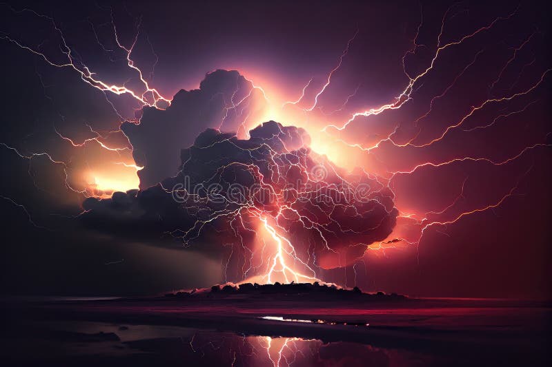 Dramatic Thunderstorm with Lightning Strike, Illuminating the Sky Stock ...