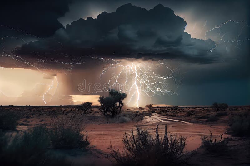 Dramatic Thunderstorm with Lightning Strikes and Hail in the Distance ...