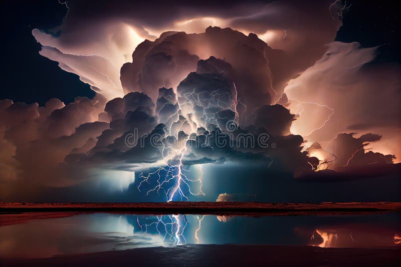 Dramatic Thunderstorm with Lightning Strikes, Illuminating Cloud ...
