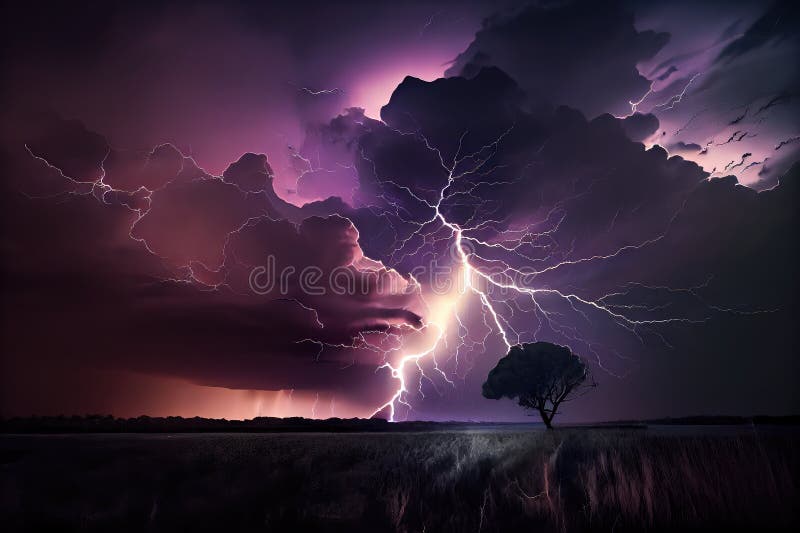 Dramatic Thunderstorm with Lightning Strikes Illuminating Dark Sky ...